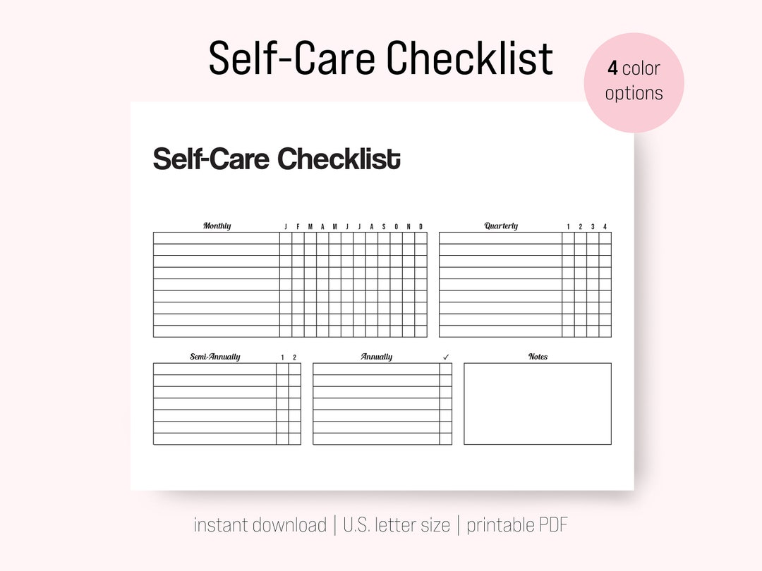 Printable Yearly Self Care Checklist, Self-care Checklist, Self-care ...