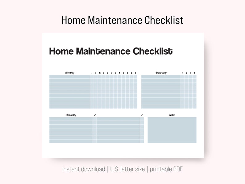 Printable Yearly Home Maintenance Checklist, Home Maintenance Checklist ...