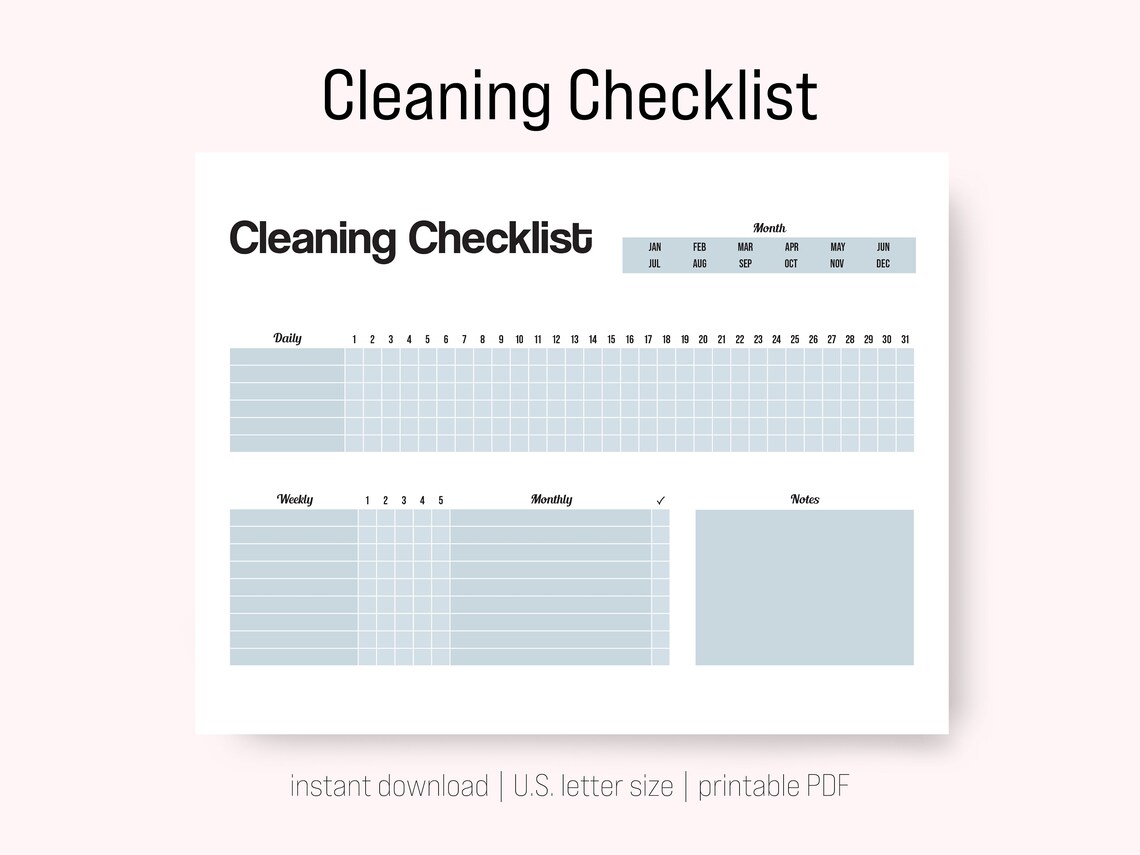 Printable Monthly Cleaning Checklist, Monthly Cleaning Tracker, Weekly ...