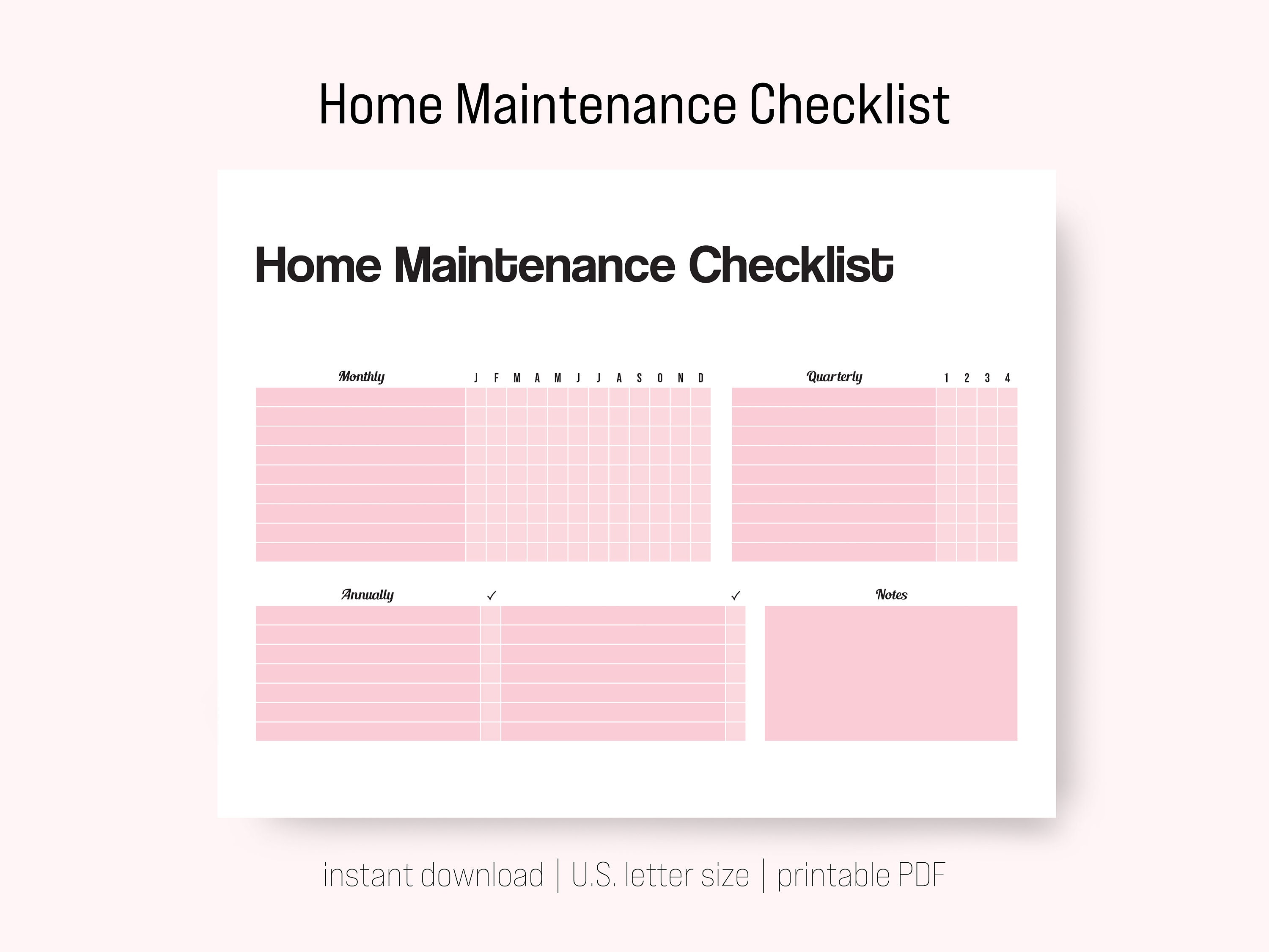 Printable Yearly Home Maintenance Checklist, Home Maintenance Checklist ...