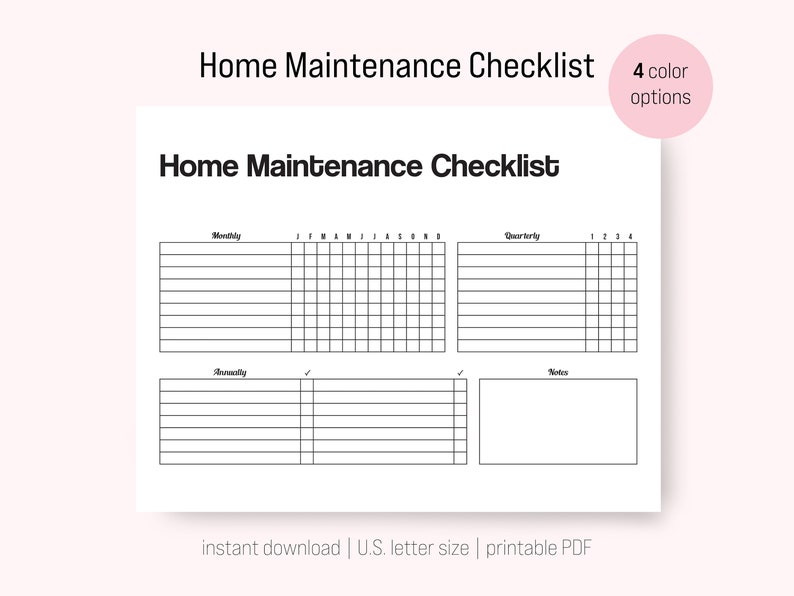 Printable Yearly Home Maintenance Checklist, Home Maintenance Checklist ...