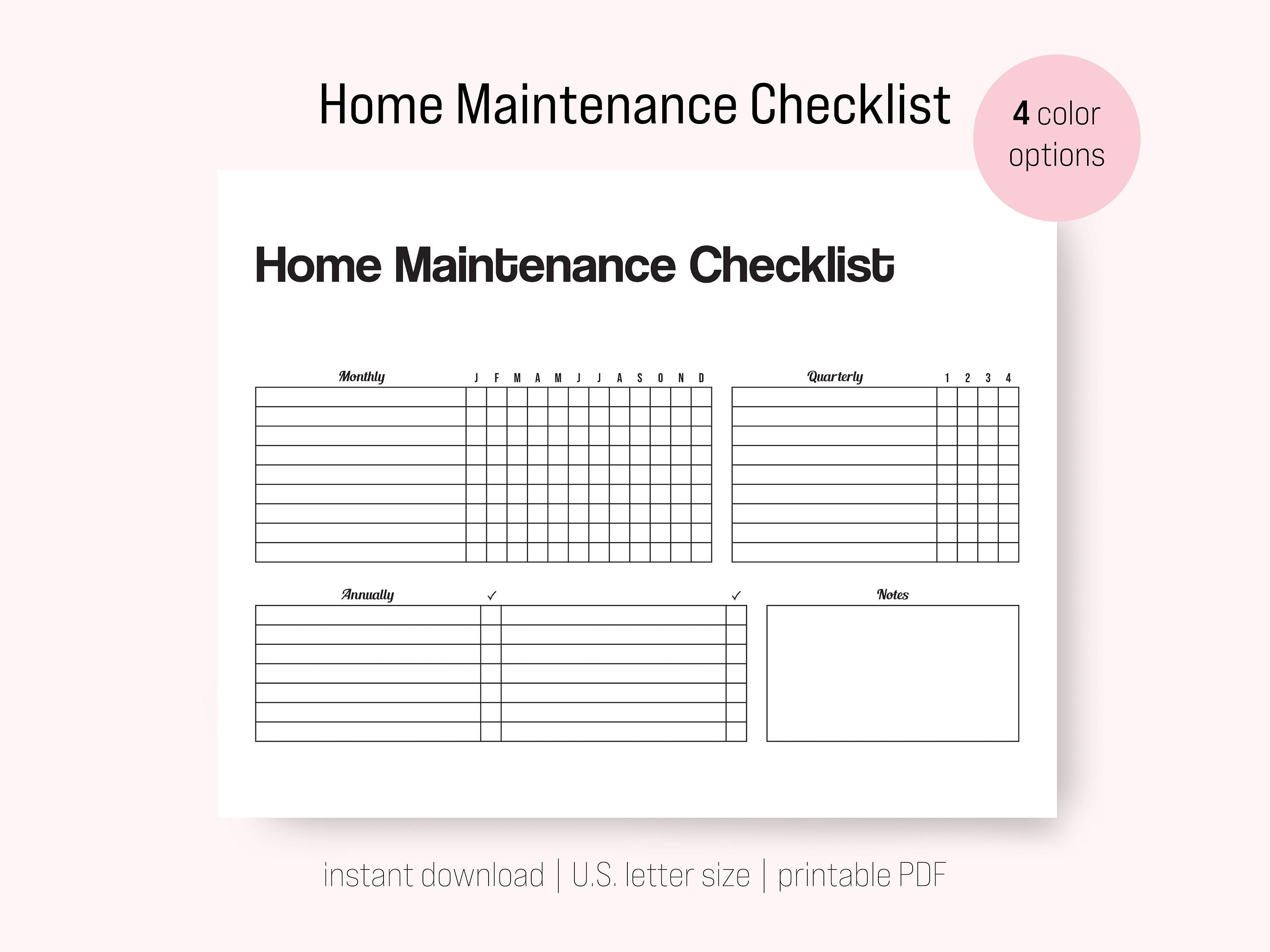 Printable Yearly Home Maintenance Checklist, Home Maintenance Checklist ...