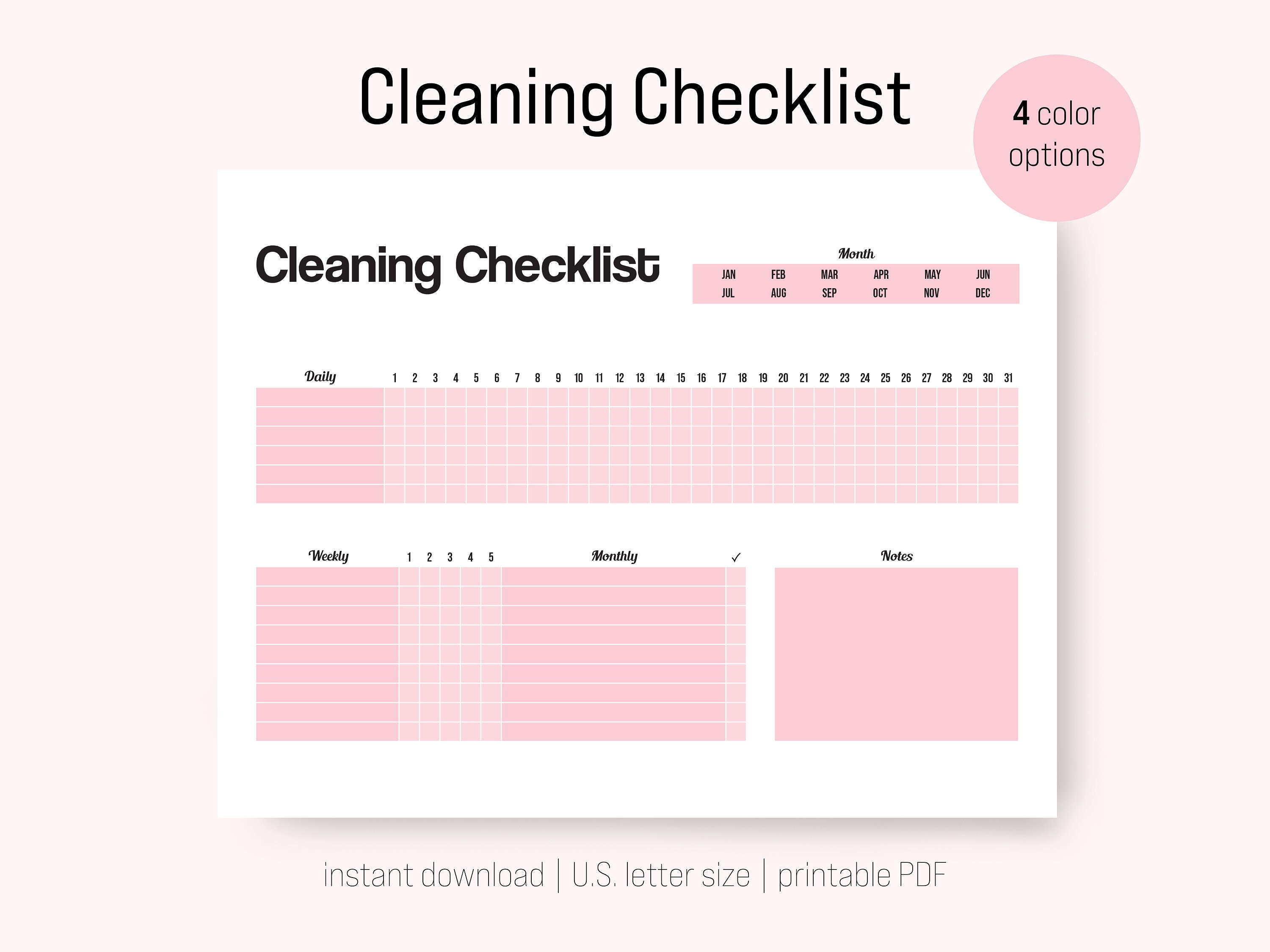 Printable Monthly Cleaning Checklist, Monthly Cleaning Tracker, Weekly ...