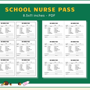 School Nurse Pass my Nurse Pass Sheet Office/clinic Nurse Pass for ...