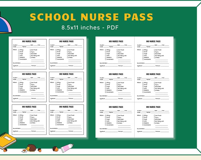 School Nurse Pass (my Nurse Pass Sheet) Office/clinic Nurse Pass for ...