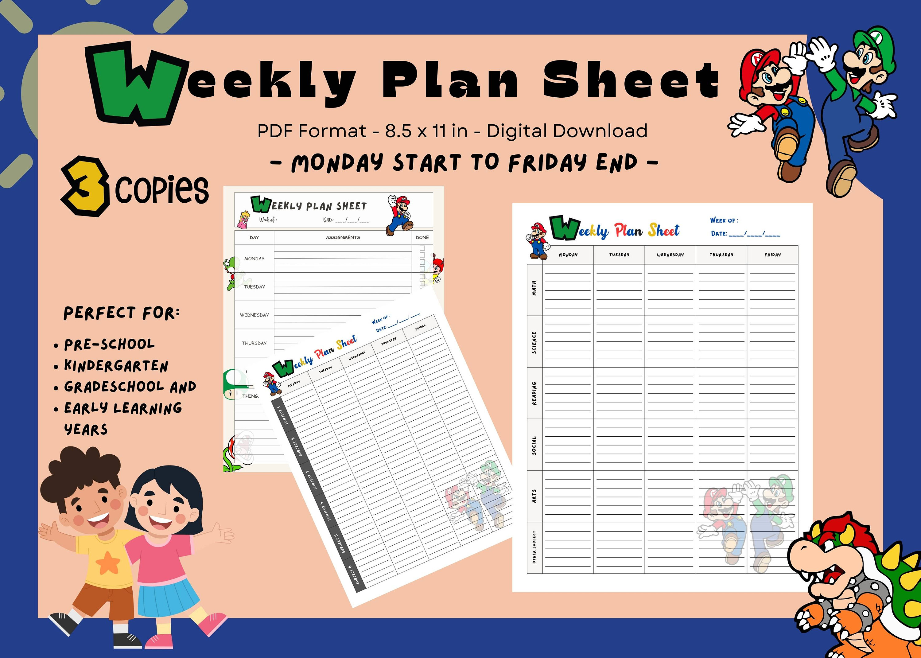 Weekly Planner Sheet monday to Friday PDF Printable, Daycare Use ...