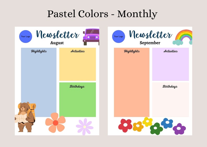 Home Care Newsletter Editable Templates, Pastel Monthly Canva Templates ...