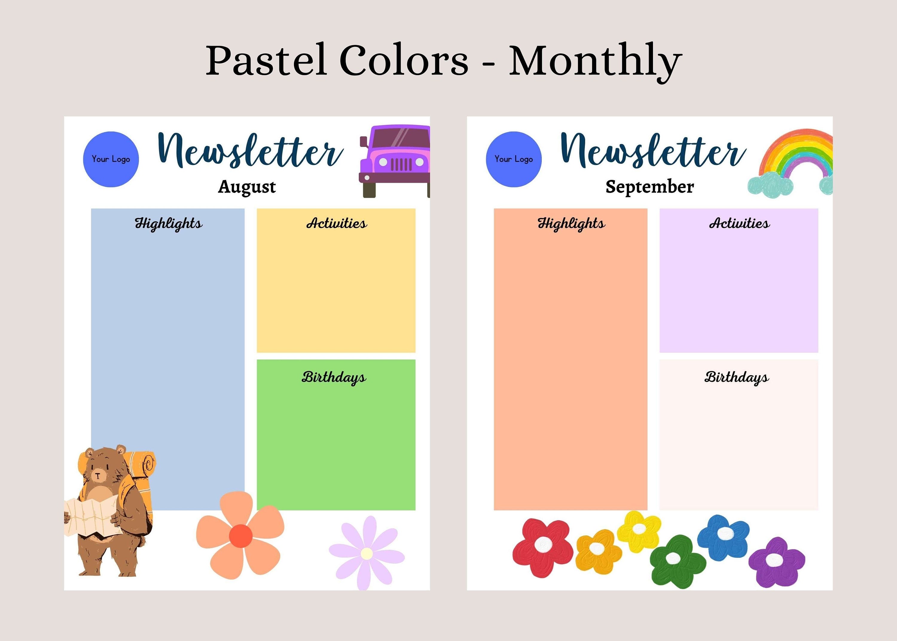 Home Care Newsletter Editable Templates, Pastel Monthly Canva Templates ...