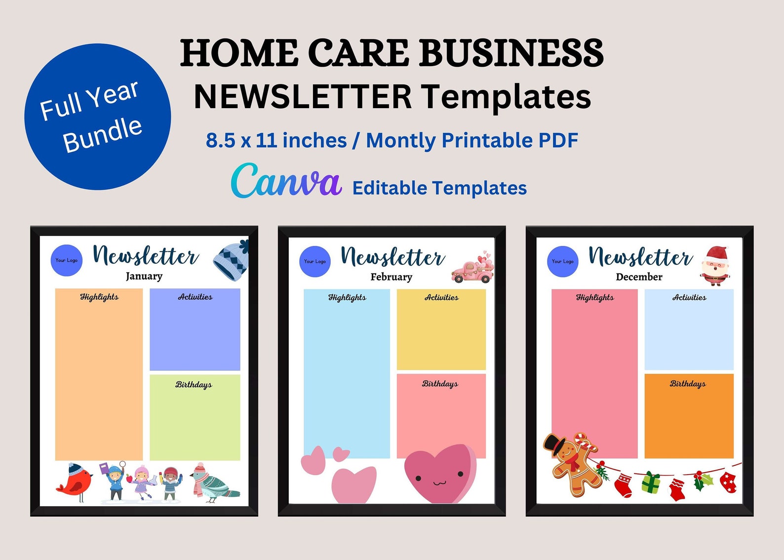 Home Care Newsletter Editable Templates, Pastel Monthly Canva Templates ...