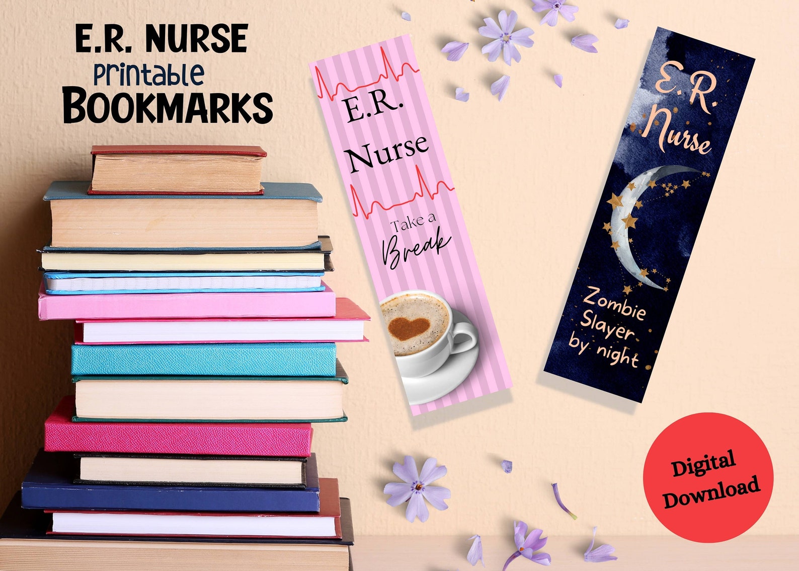 Set of 10 ER Nurse Printable Bookmark, Emergency Room Nurse, Rn/lpn ...