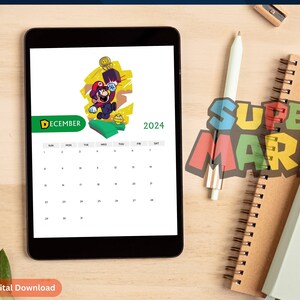 Mario Bros 2024 Calendar monthly Plus Yearly, Printable Desktop, Wall ...