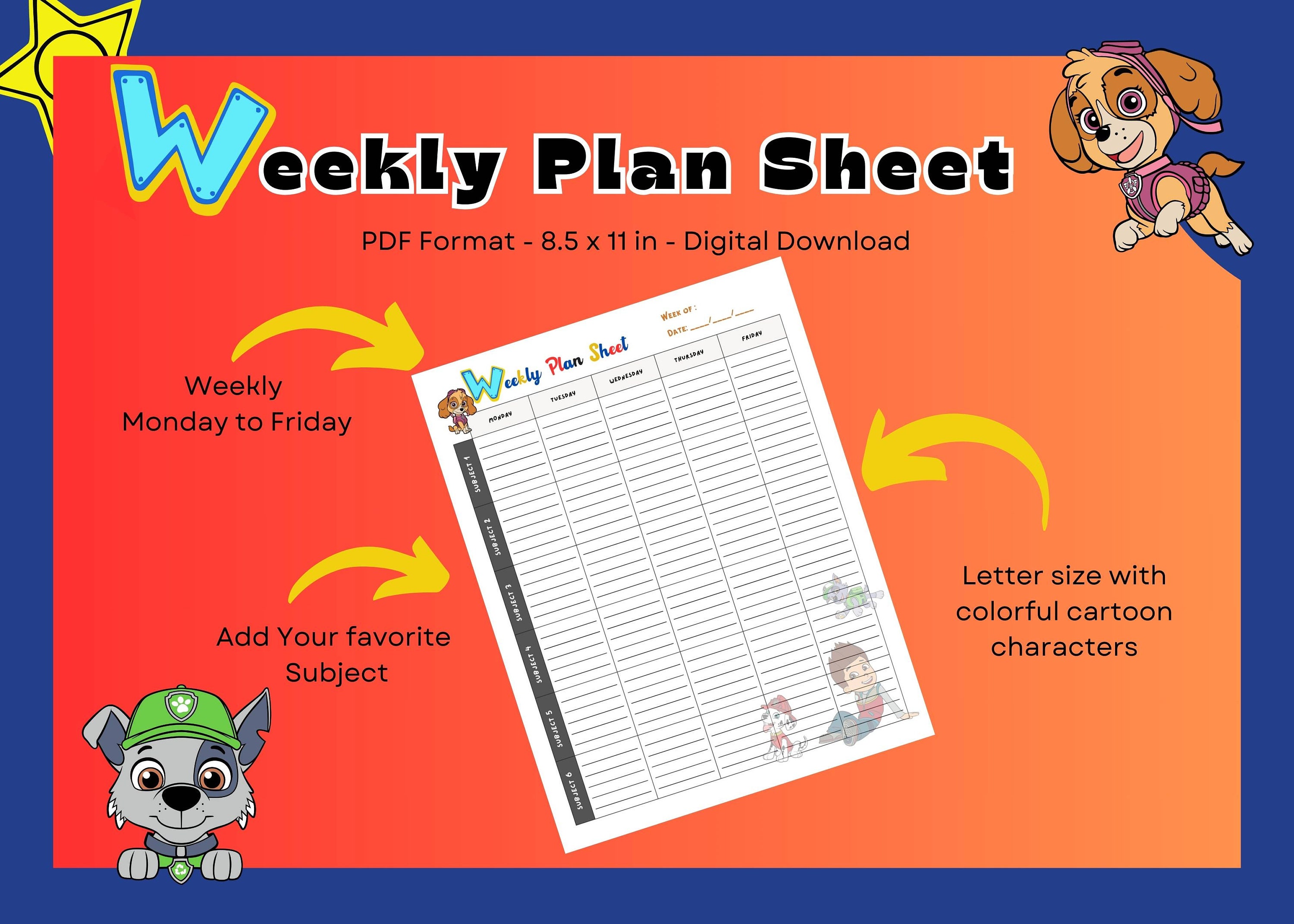 Puppy Paw Printable Weekly Planner Sheet monday to Friday - Etsy