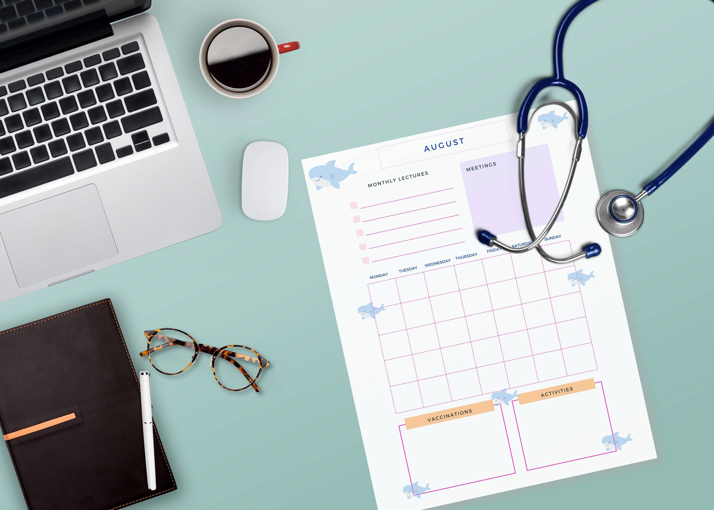 School Nurse Calendar Planner Templates undated/printable, Assessment ...