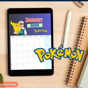 Pokémon 2024 Printable Monthly Calendar PDF Format, Pikachu Desktop ...