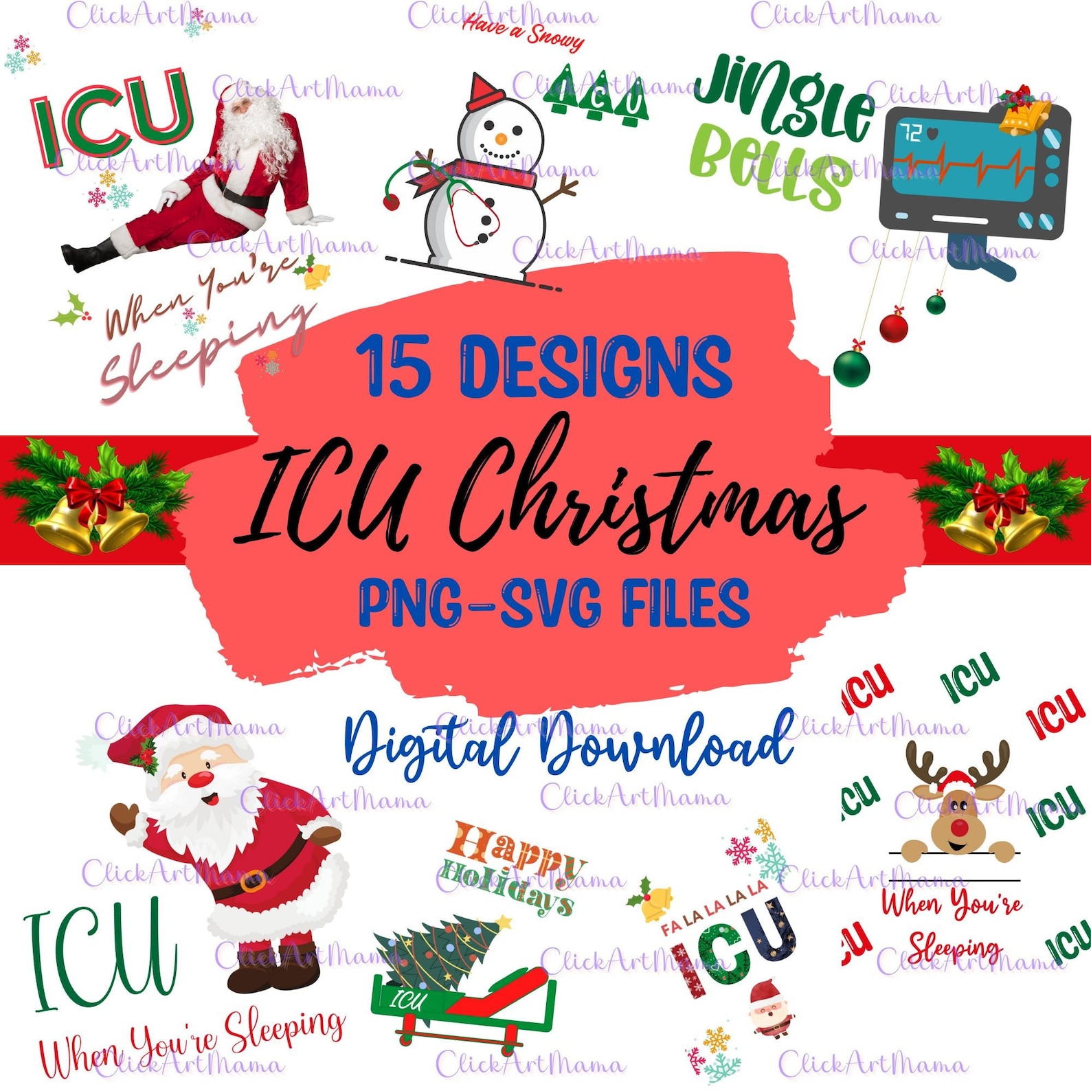 ICU Nurse/team Christmas Png-svg Bundle, ICU When You're Sleeping, Sicu ...