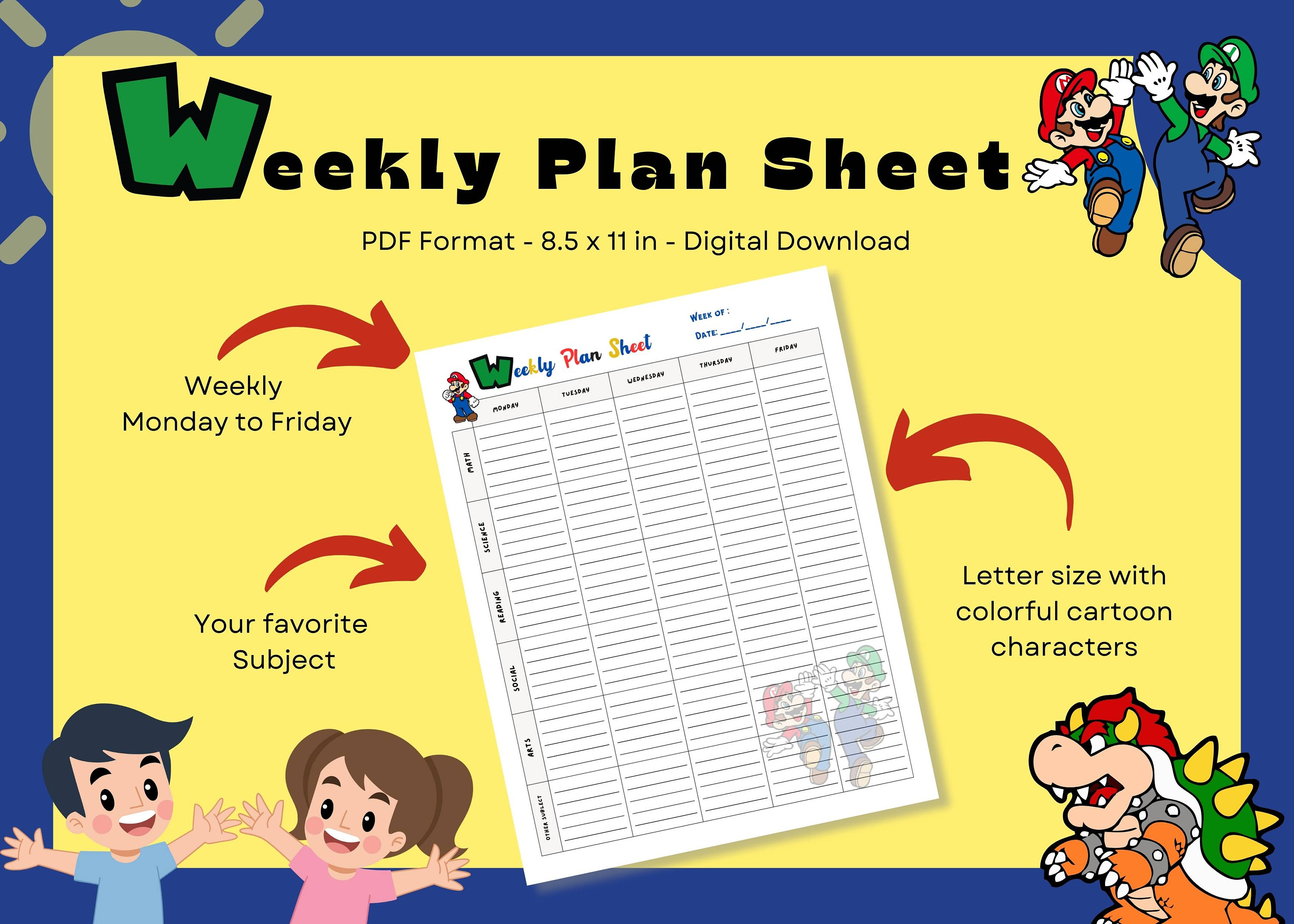 Weekly Planner Sheet monday to Friday PDF Printable, Daycare Use ...