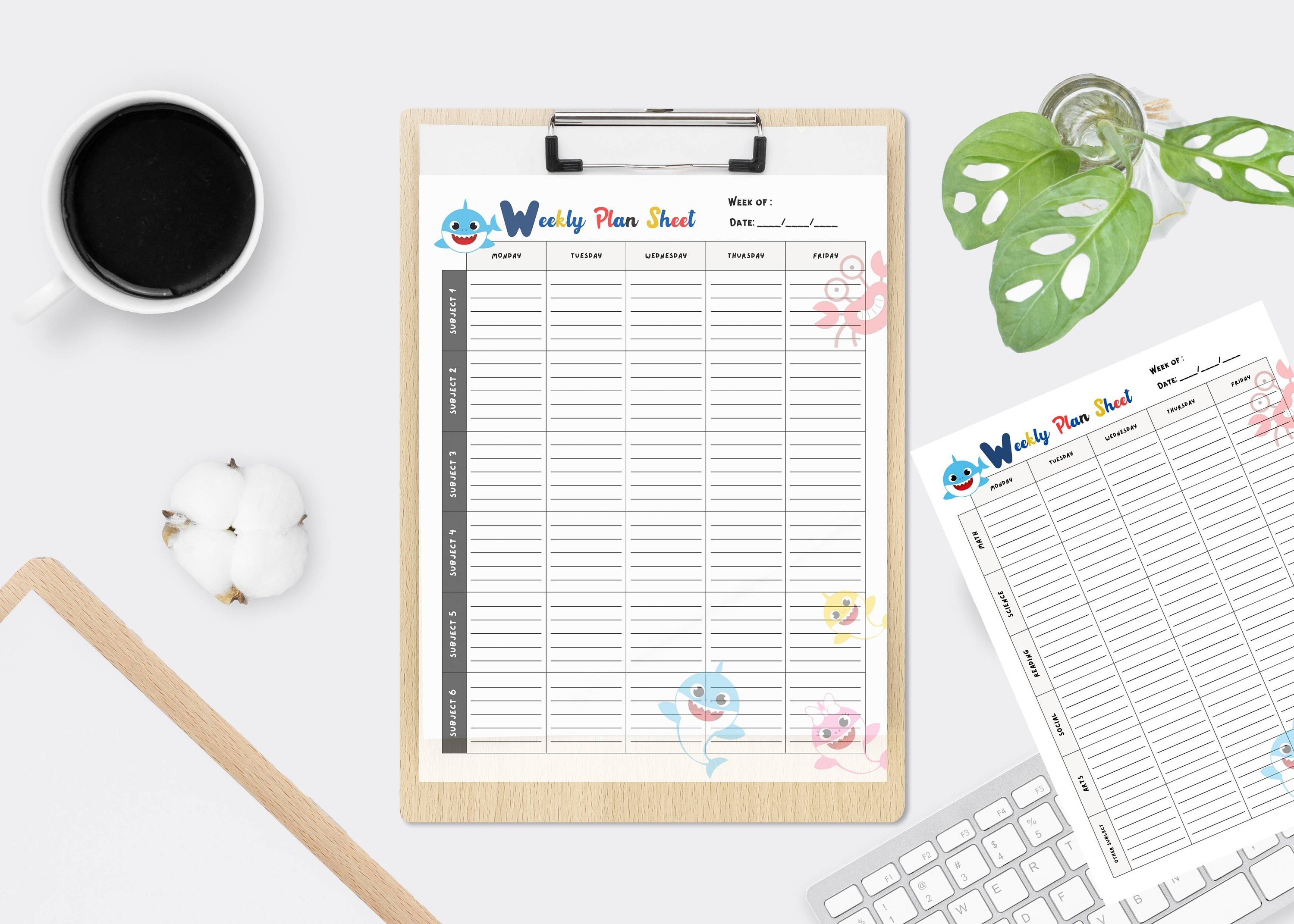 Baby Shark Printable Weekly Planner Sheet monday to Friday PDF File ...