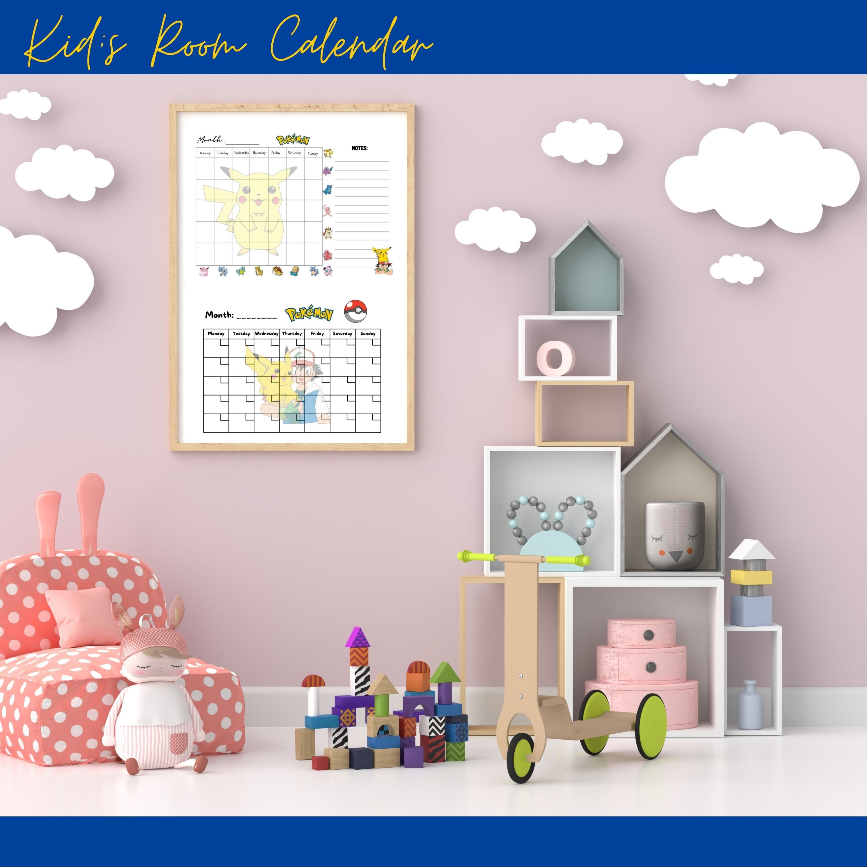 Pokemon Blank Printable Calendar Planner 5 Design, Kids Activity ...