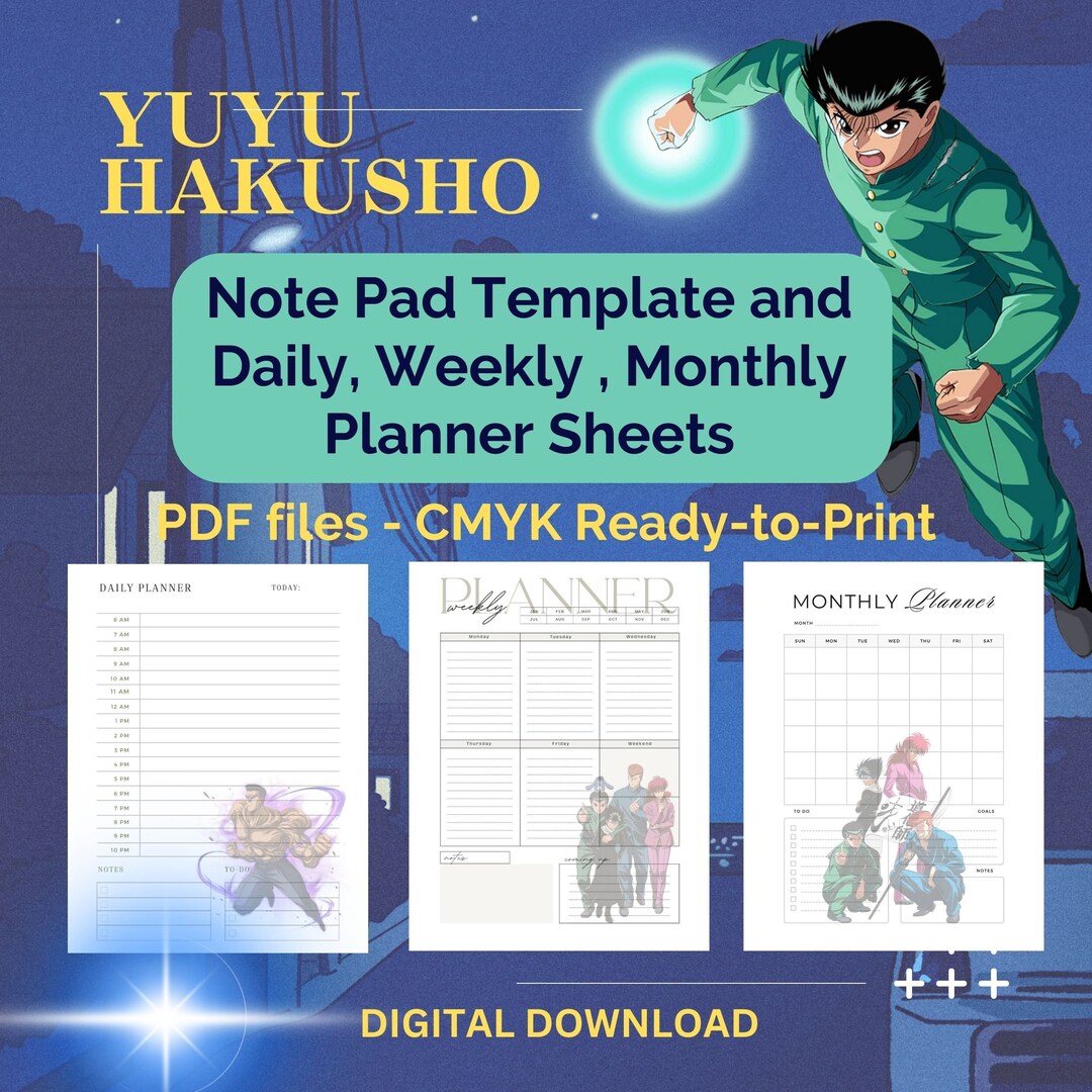 Yuyu Hakusho Anime Printable Notepad, Themed Planner Calendar Daily ...