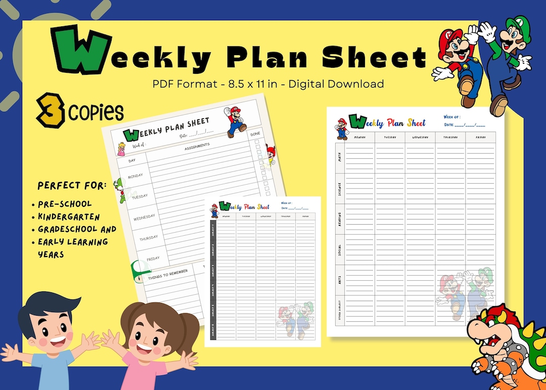 Weekly Planner Sheet monday to Friday PDF Printable, Daycare Use ...