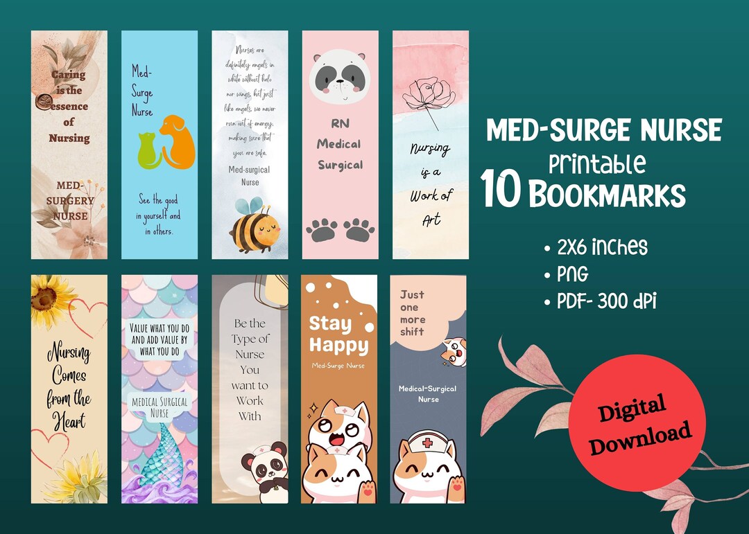 Set of 10 Med-surgical Nurse Printable Bookmark, Staff Nurse, Rn/lpn ...