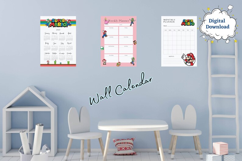 Mario Bros Calendar Planner blank/undated, Printable Desktop, Wall ...