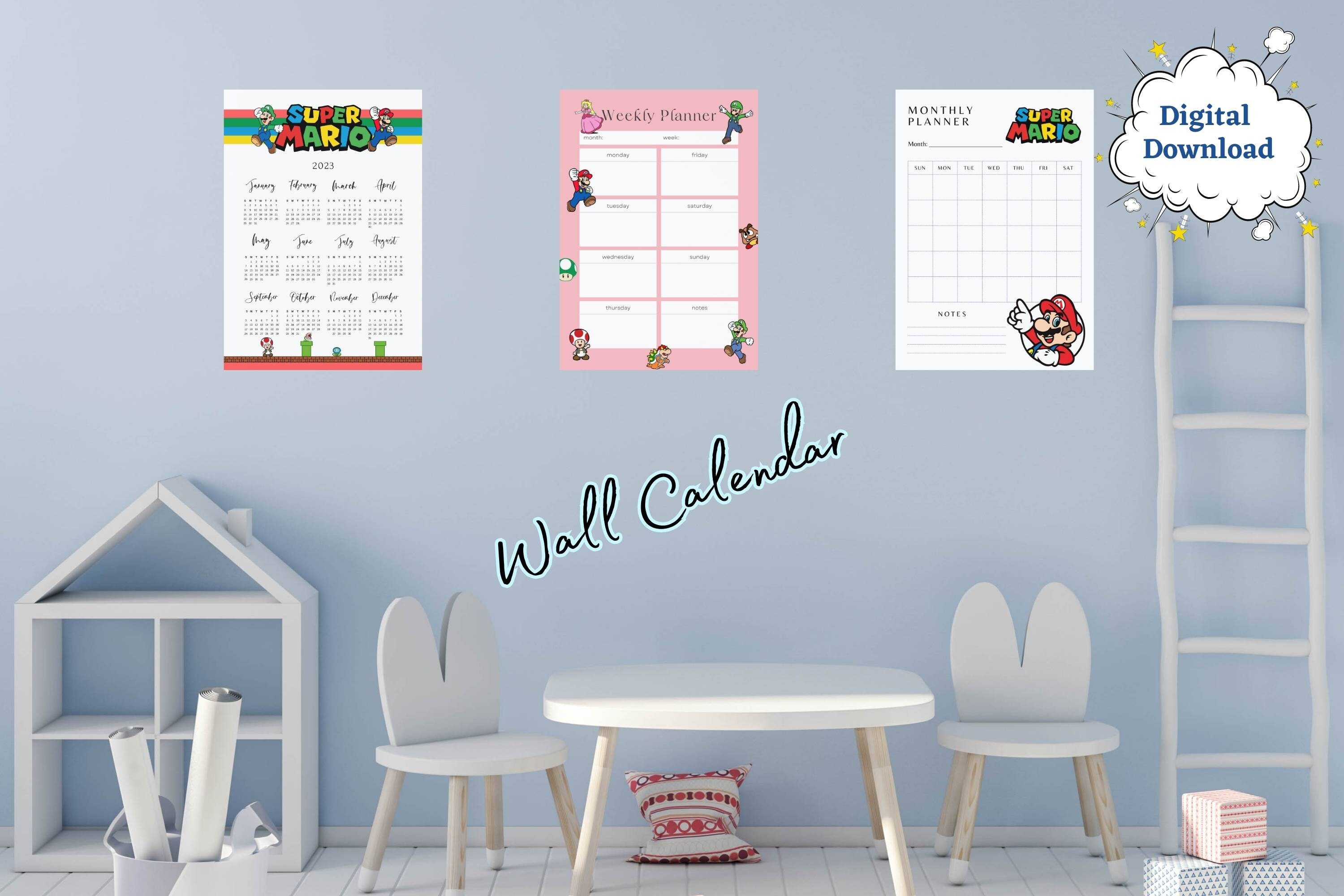 Mario Bros Calendar Planner blank/undated, Printable Desktop, Wall ...
