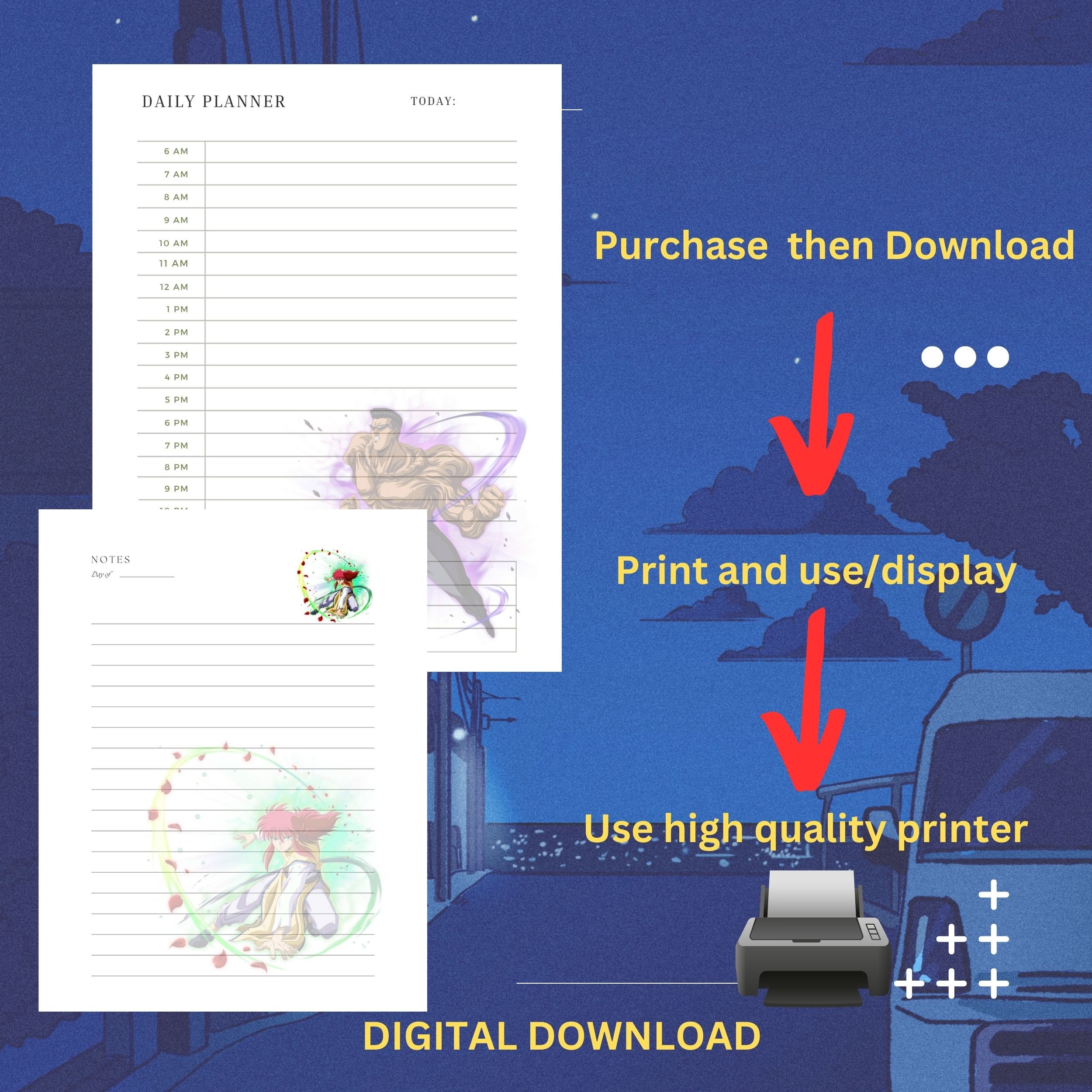 Yuyu Hakusho Anime Printable Notepad, Themed Planner Calendar Daily ...