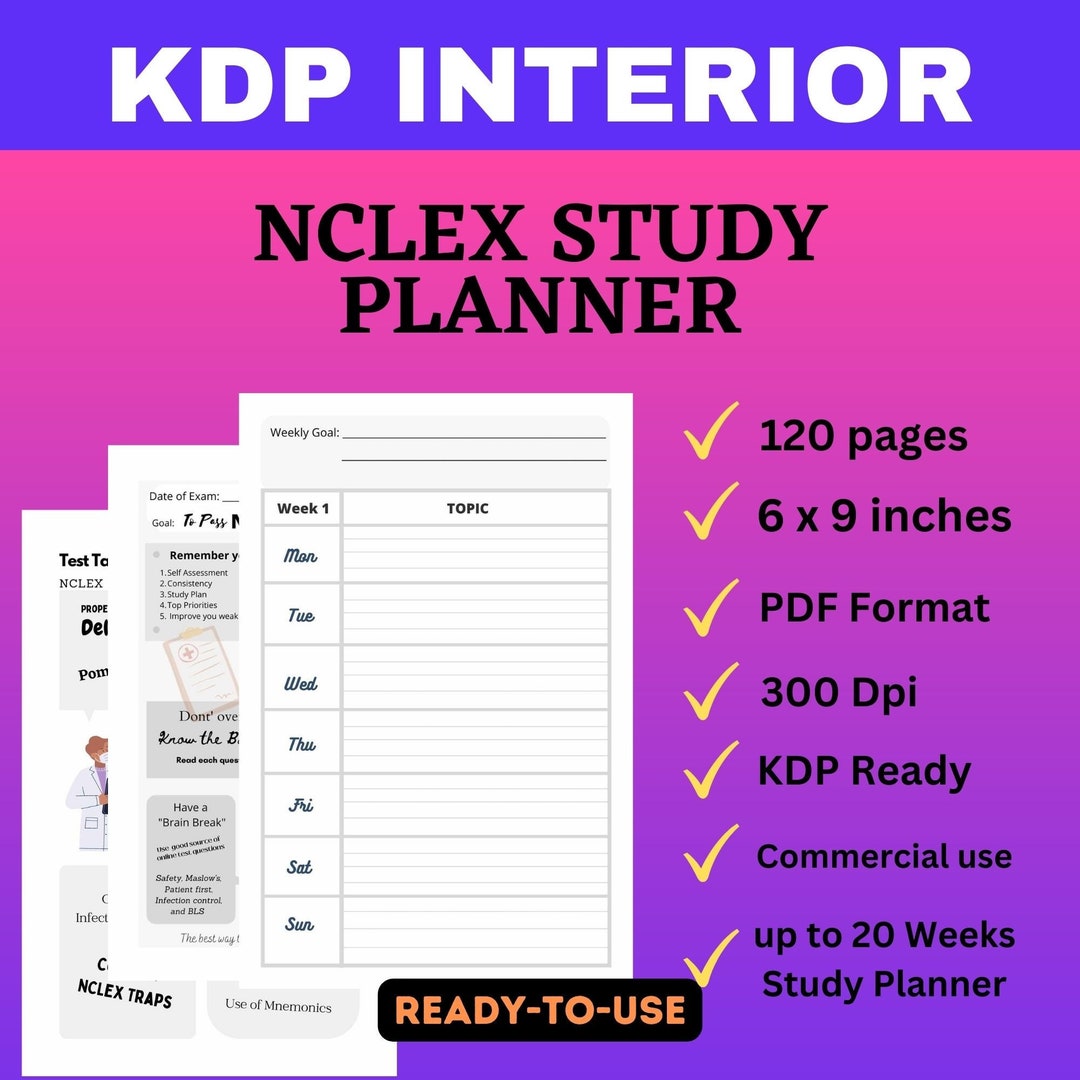 NCLEX Study Planner- Amazon Kdp Interior 120 Pages, Nclex RN/LPN ...