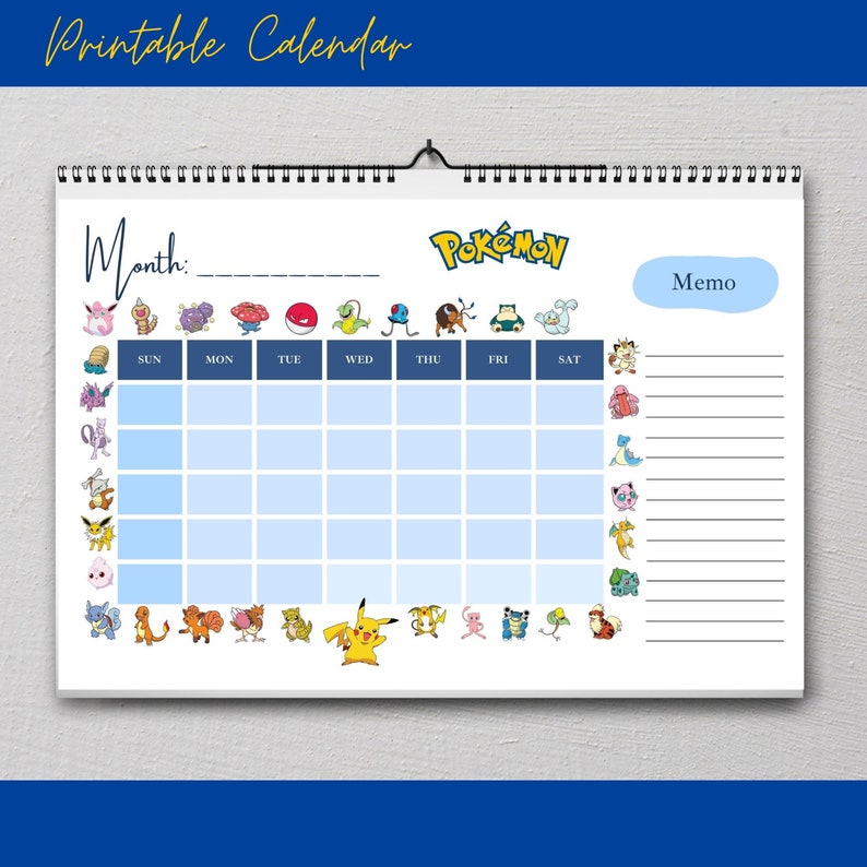 Pokemon Blank Printable Calendar Planner 5 Design, Kids Activity ...