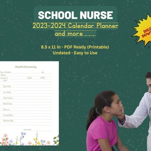 School Nurse Calendar Planner Templates undated/printable, Assessment ...