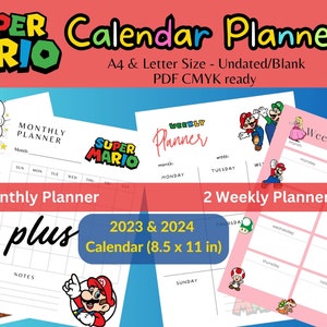 Mario Bros Calendar Planner blank/undated, Printable Desktop, Wall ...