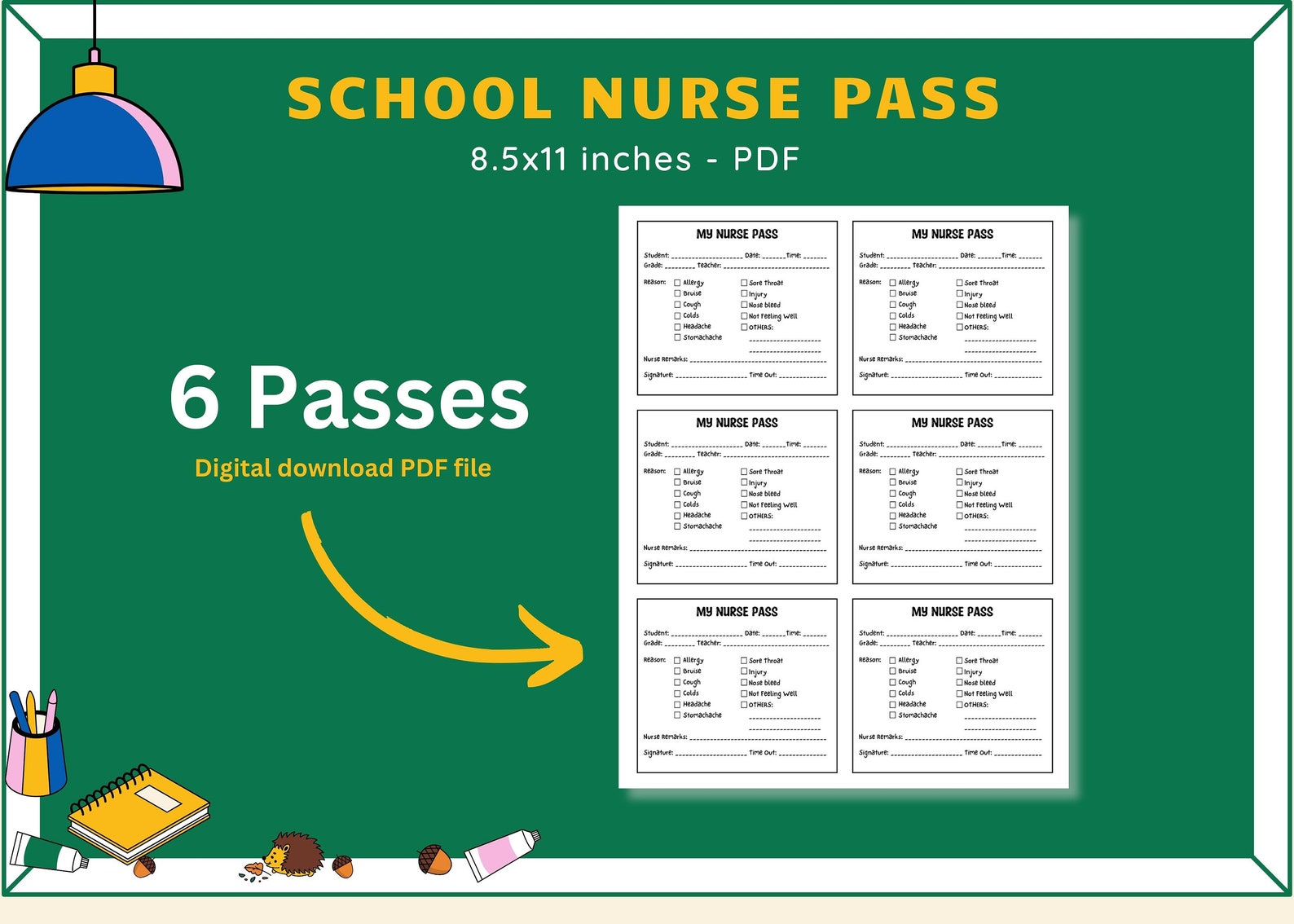 School Nurse Pass my Nurse Pass Sheet Office/clinic Nurse Pass for ...