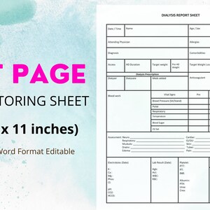 Hemodialysis, Home Dialysis, Peritoneal Renal Monitoring Sheet ...