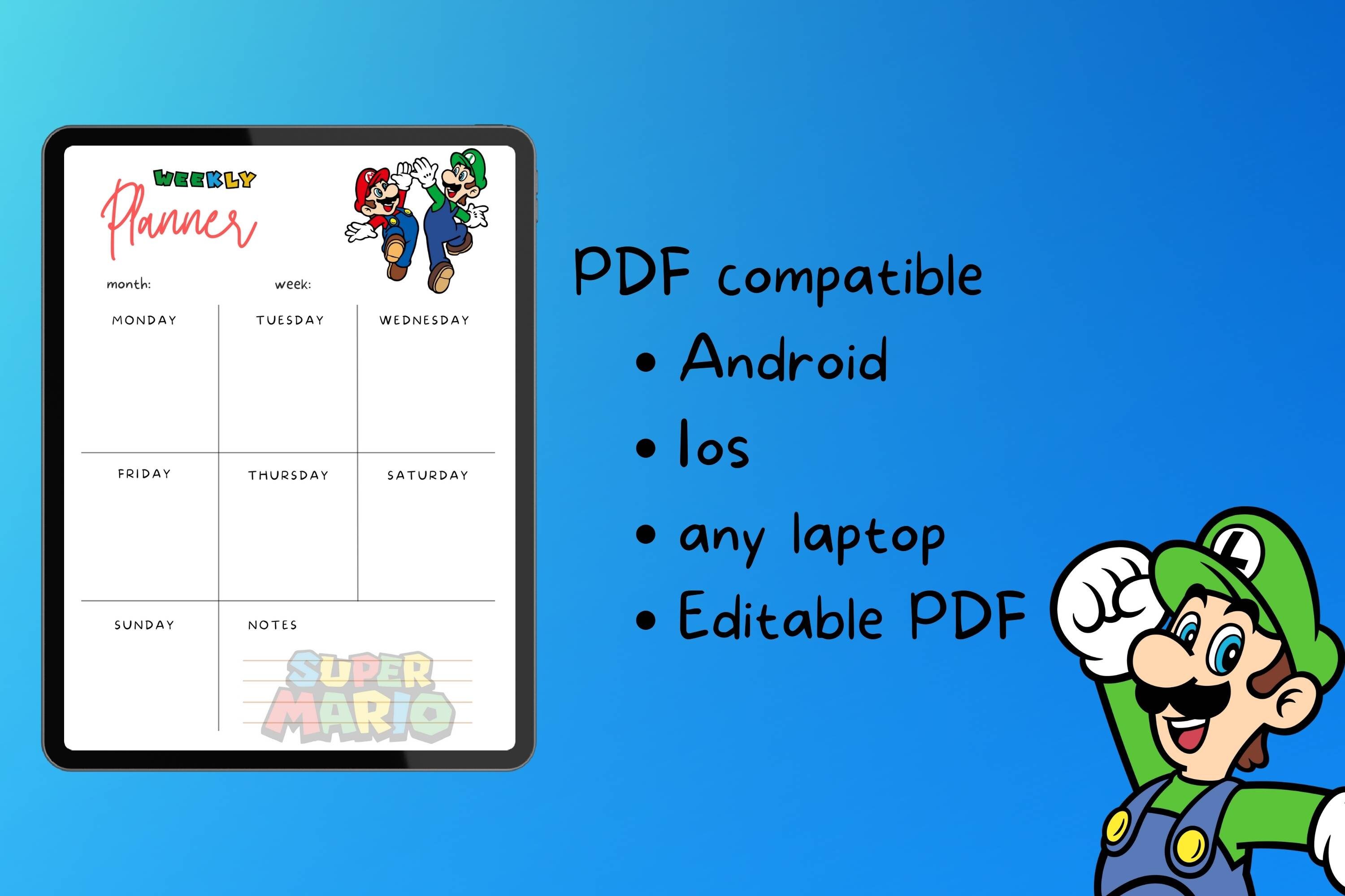 Mario Bros Calendar Planner blank/undated, Printable Desktop, Wall ...