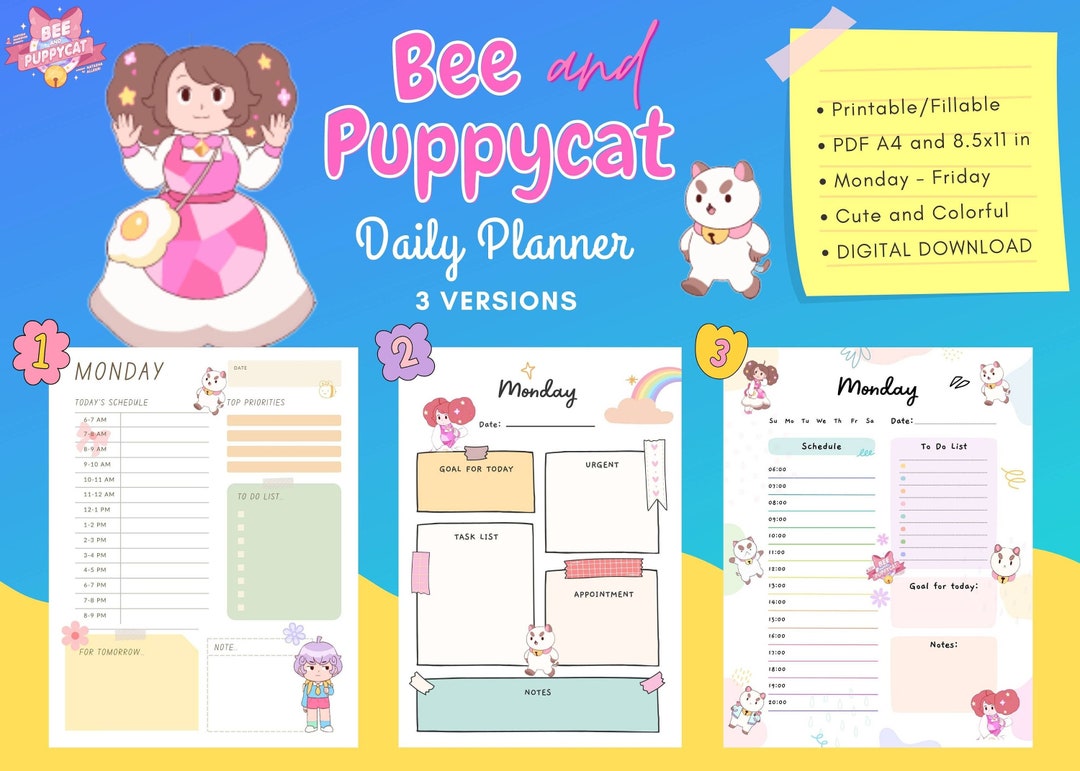 Bee and Puppycat Printable Blank Daily Planner PDF A4/letter Size ...