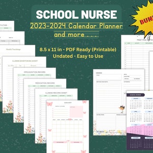 School Nurse Calendar Planner Templates undated/printable, Assessment ...