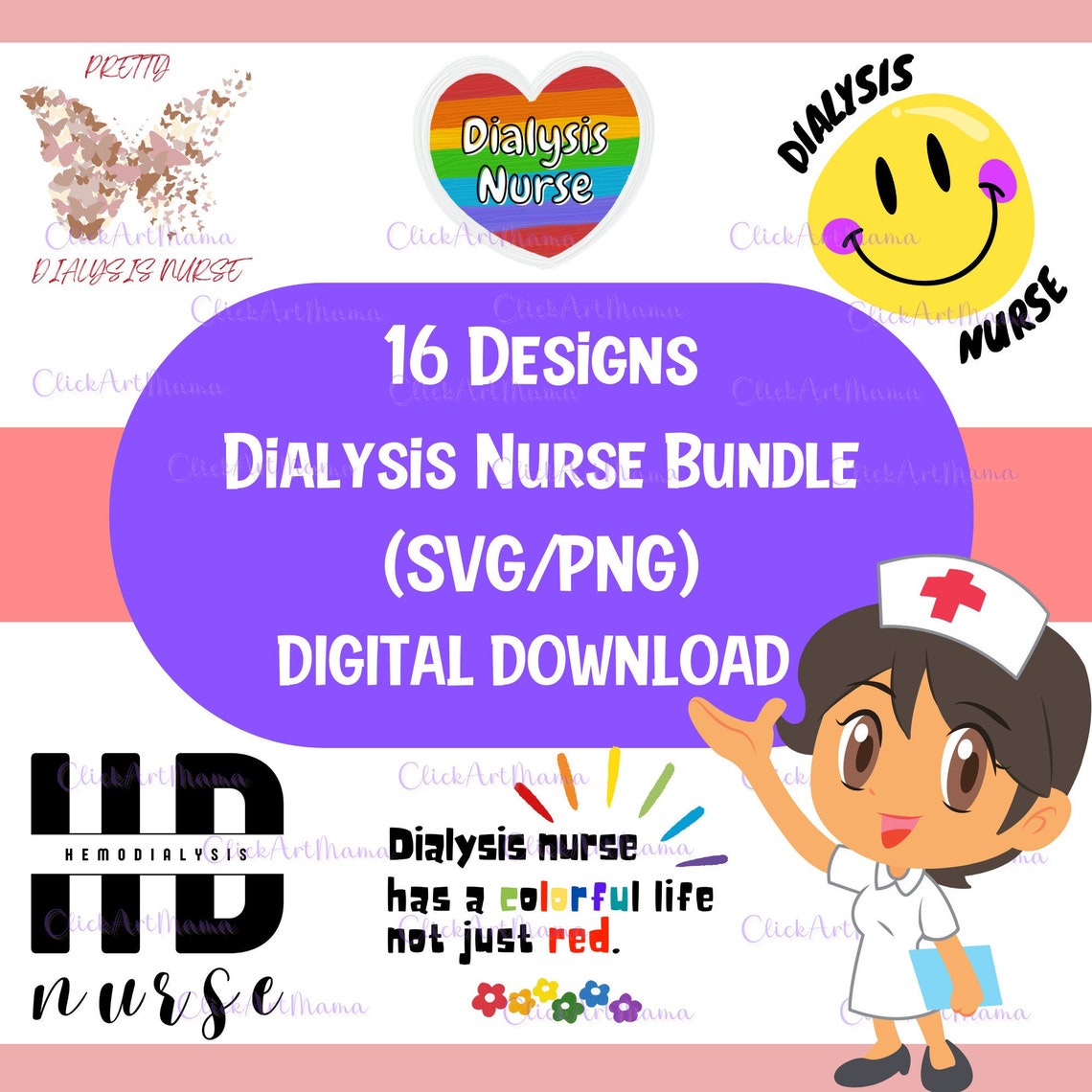 16 Designs Dialysis Nurse Bundle Svg/png Digital - Etsy