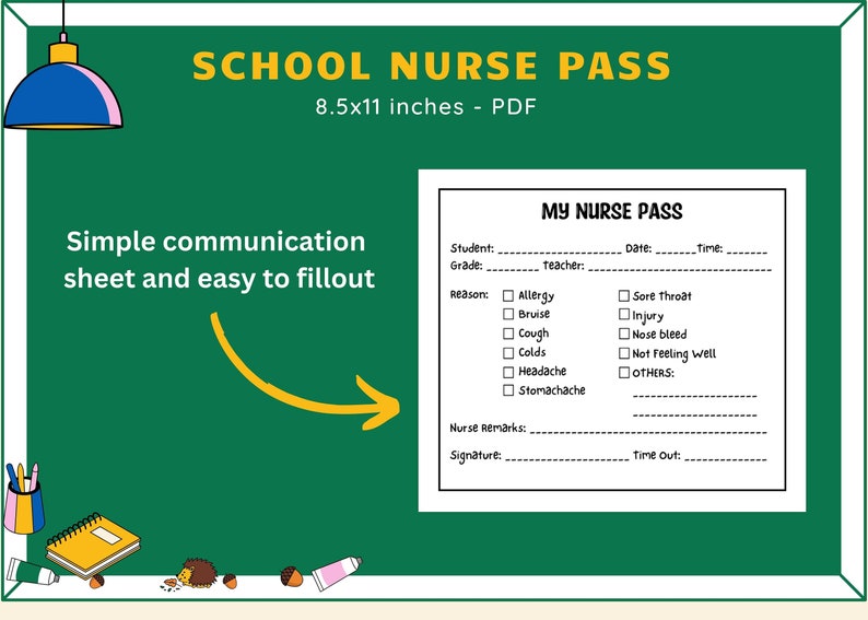 School Nurse Pass my Nurse Pass Sheet Office/clinic Nurse Pass for ...