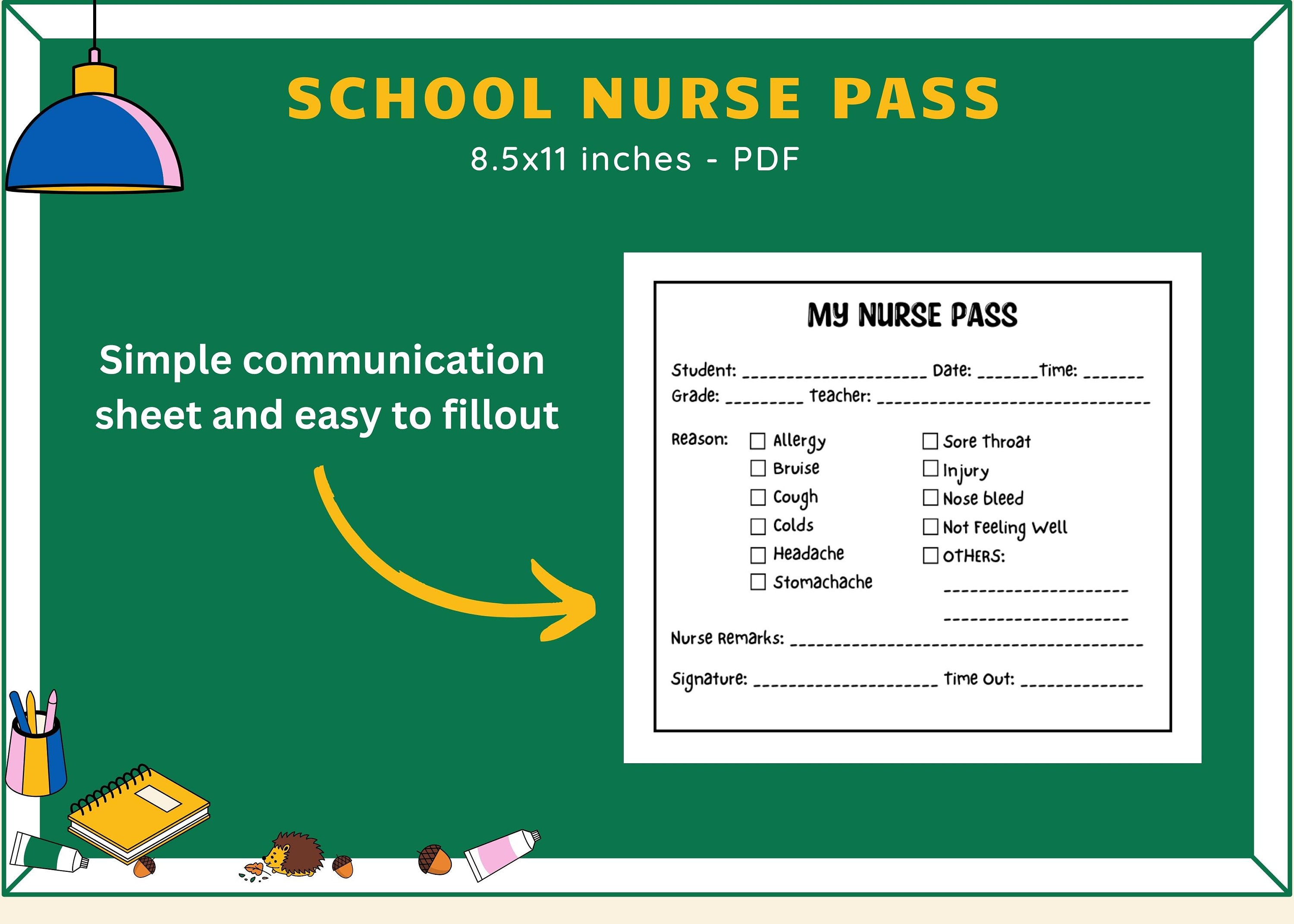 School Nurse Pass my Nurse Pass Sheet Office/clinic Nurse Pass for ...
