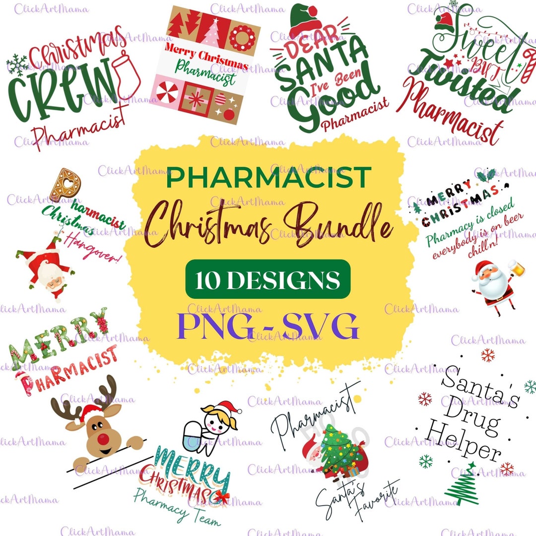 Pharmacist Christmas Bundle 10 Designs SVG, PNG. Pharmacy Team ...