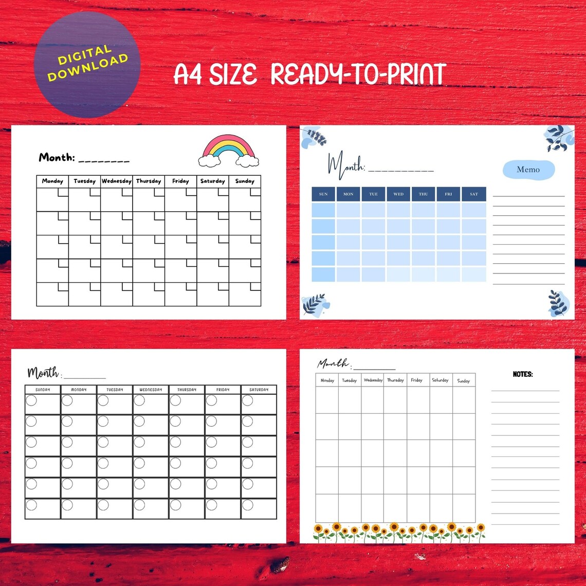 5 Blank Printable Calendar PDF A4 Size, Jpeg, SVG, PNG, Calendar ...