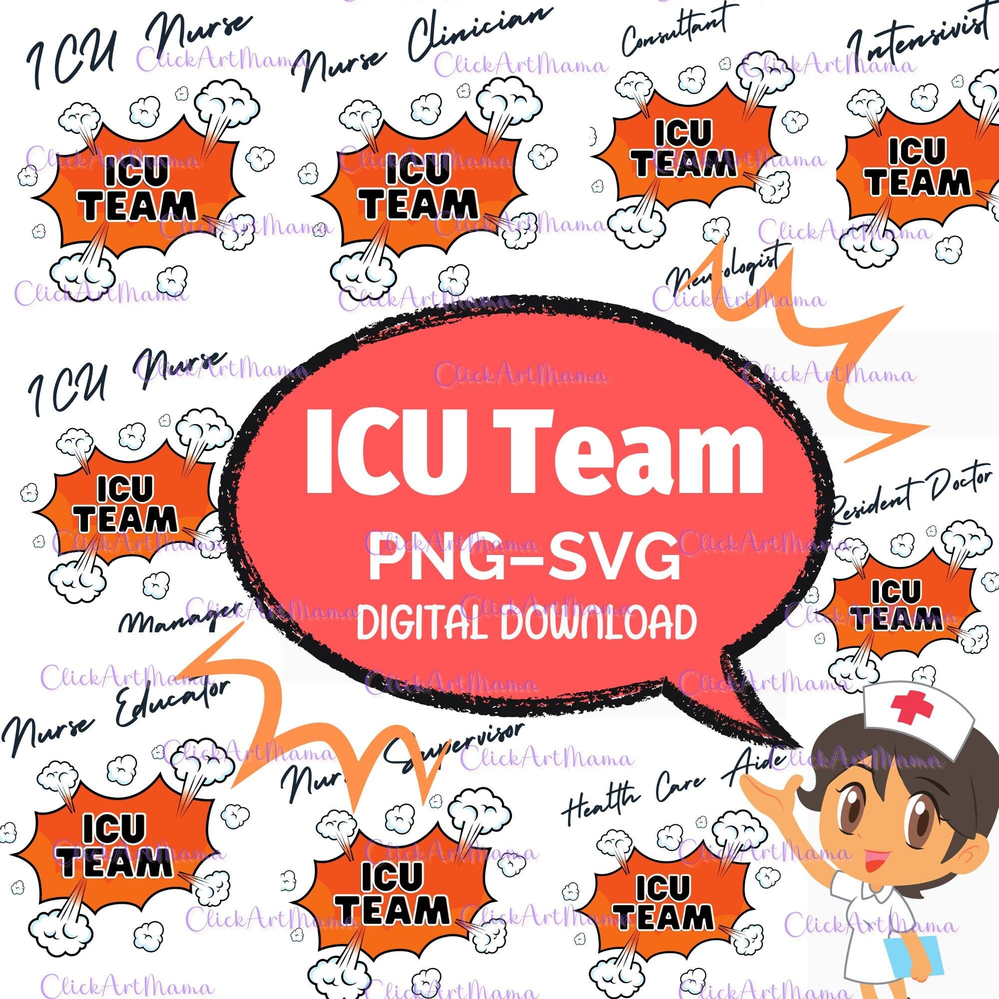 ICU Team ICU Nurse Life Png-svg Files Digital Download - Etsy