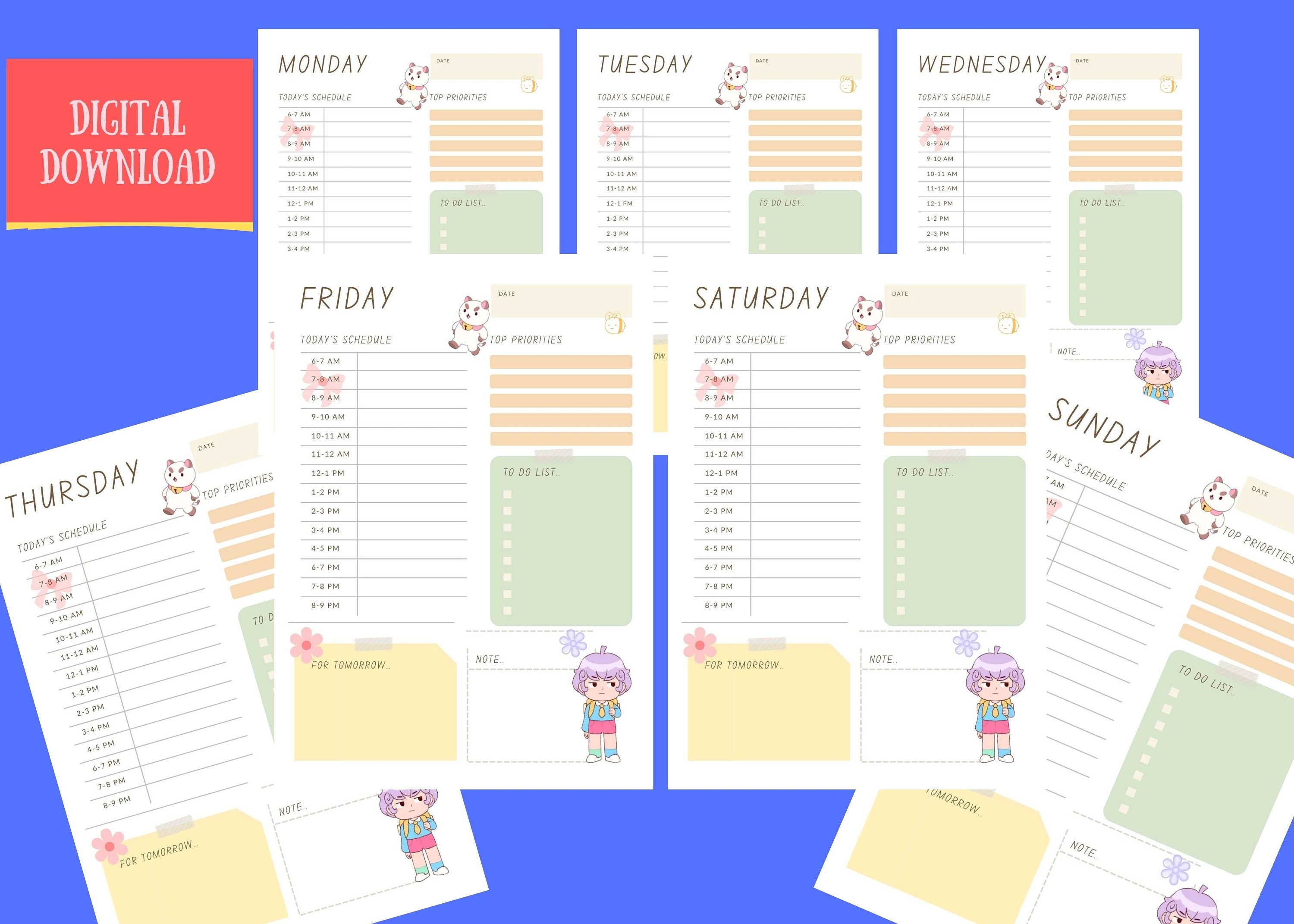 Bee and Puppycat Printable Blank Daily Planner PDF A4/letter - Etsy