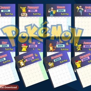 Pokémon 2024 Printable Monthly Calendar PDF Format, Pikachu Desktop ...