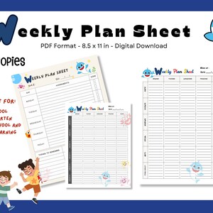Baby Shark Printable Weekly Planner Sheet monday to Friday - Etsy