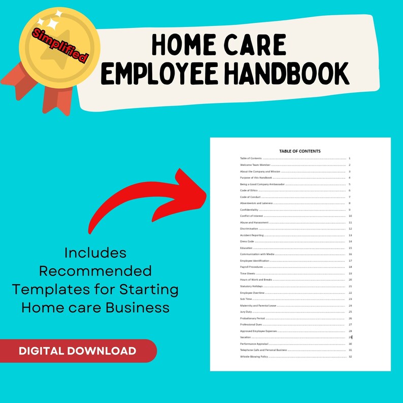 Home Care Employee Simplified Handbook, Editable Word Templates, Staff ...