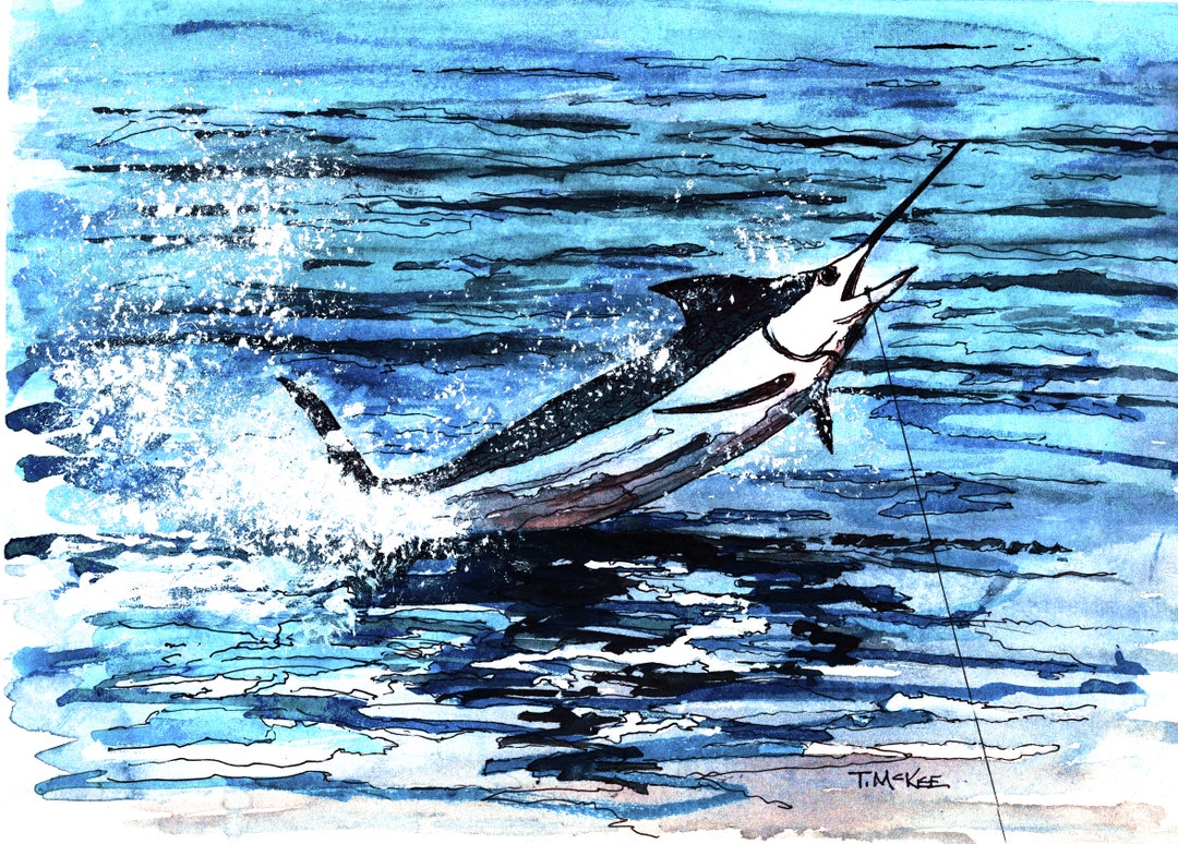 White Marlin Watercolor, White Marlin Wall Decor, Fish Wall Decor ...