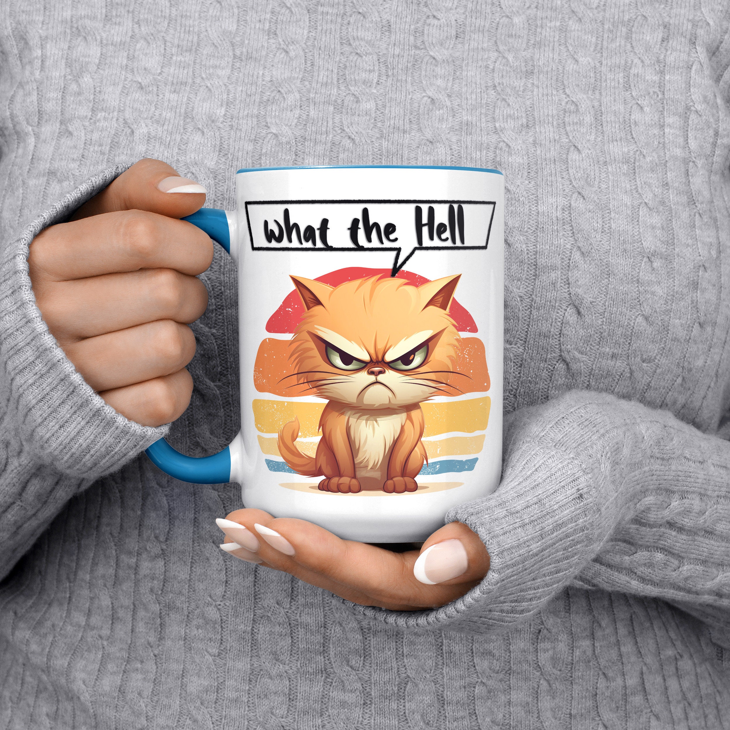 Cat Attitude Mug, Funny What the Hell Cat Coffee Mug With Vintage Retro ...