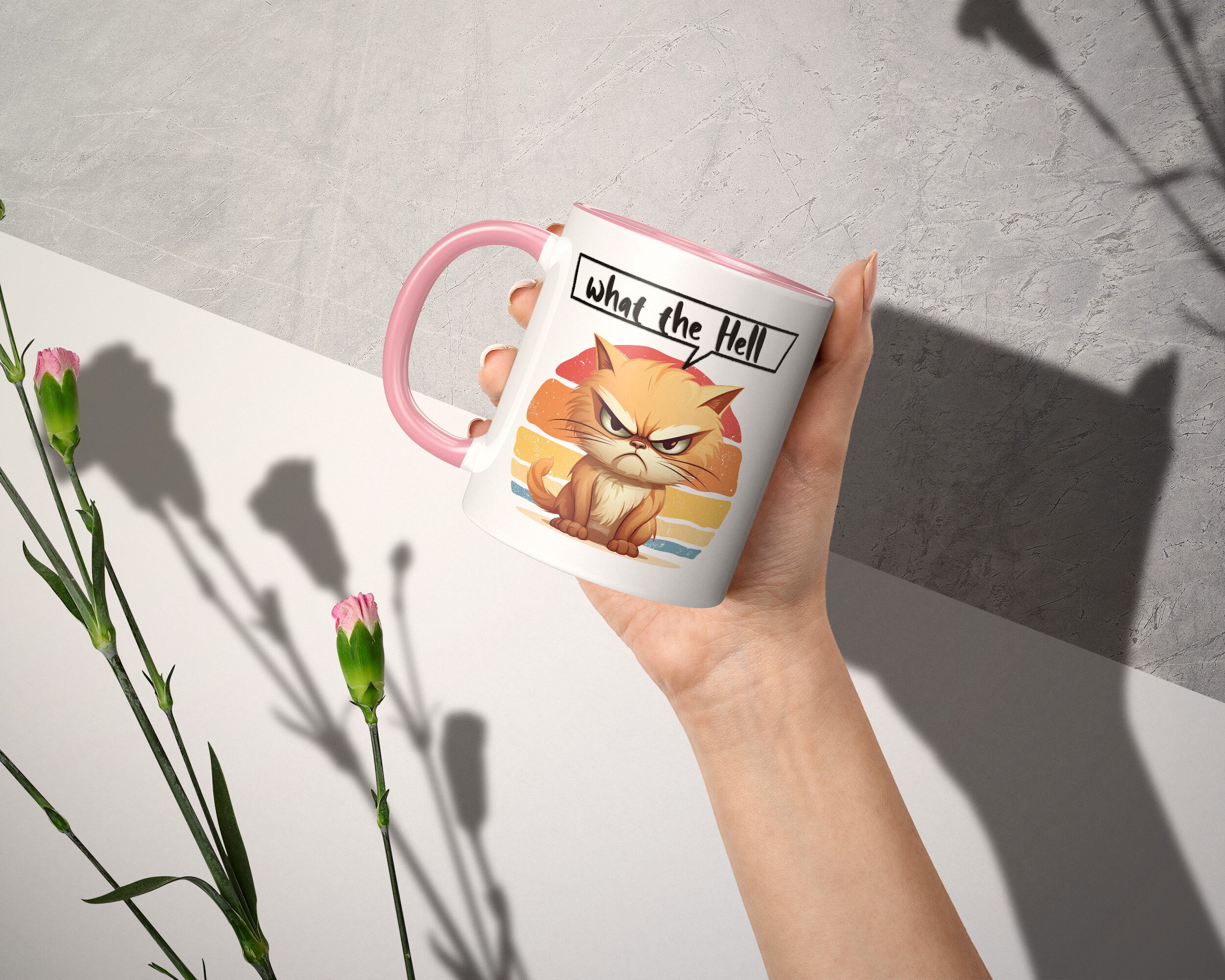 Cat Attitude Mug, Funny What the Hell Cat Coffee Mug With Vintage Retro ...